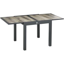 Outsunny - Gartentisch, ausziehbar, pflegeleicht, Aluminiumrahmen, Holzoptik, 160 x 80 x 75 cm - Beige+Grau
