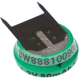 Knopfzellen Akku Typ V80H (NiMH, 80mAh, 1.2V) - 1 Zelle, 3 Pins Printanschluss, wiederaufladbar - vhbw