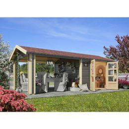 Holz Gartenhaus Set Theres 7 mit Dachausbauelement terragrau 4 x 3 m (b x t) mit Dachausbauelement - Karibu
