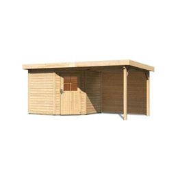 Karibu - Woodfeeling Gartenhaus Neuruppin mit Anbaudach und Rückwand 240x240 aus Holz in Naturbelassen Gartenhütte Wandstärke: 28 mm Inklusive:
