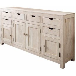 Massivmöbel24 Sideboard Akazie 180x45x95 white stone getüncht nature white 84 - beige