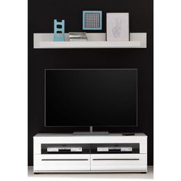 Lomadox TV-Rack und Wandboard COLORADO-61 in weiß Hochglanz mit schwarzen Relinggriffen BxHxT: 150x130x47cm - weiß