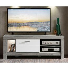 Lomadox Modernes TV-Lowboard inkl. led in weiß matt und Haveleiche GRONAU-55 BxHxT: 150x59x47cm - braun