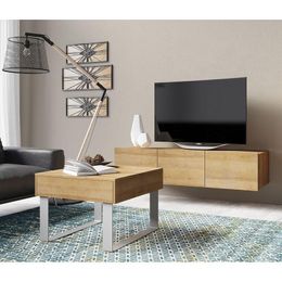 Lomadox Wohnzimmer TV-Lowboard und Couchtisch in Eiche Gold Nb. CAIRNS-132 - braun