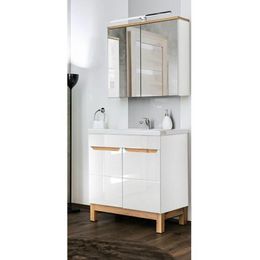 Lomadox Badmöbel Waschplatz Set mit 80cm Waschtisch & LED-Spiegelschrank SOLNA-56 in Hochglanz weiß, b/h/t ca.: 80/200/46 cm - weiß