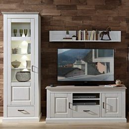 Lomadox Landhaus TV-Media Wohnwand inkl. LED-Beleuchtung LEER-55 in Pinie weiß mit Abs. taupe, b/h/t ca. 264/180/52cm - grau