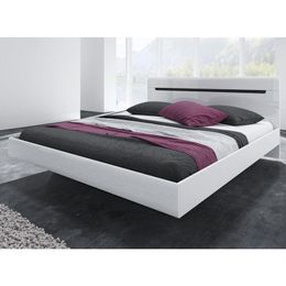 Lomadox Schlafzimmer Doppelbett Ehebett, 160cm breit, in weiß mit weiß Hochglanz und schwarz HERNING-83, b/h/t ca. 166/92/205 cm - weiß