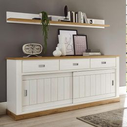 Lomadox Sideboard und Wandboard OSIMO-61 in Pinie weiß mit Wotan Eiche im Landhausstil - weiß