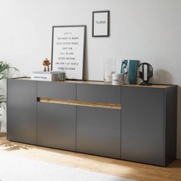 Lomadox - Esszimmer Sideboard CRISP-61 in anthrazit mit Absetzungen in Wotan Eiche Nb., b/h/t: ca. 220/87/40 cm - braun