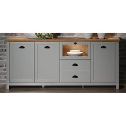 Lomadox Wohnzimmer Sideboard mit Unterbauspot in lichtgrau mit Artisan Eiche Nb. LICATA-19, b/h/t ca. 190/82/41 cm - grau