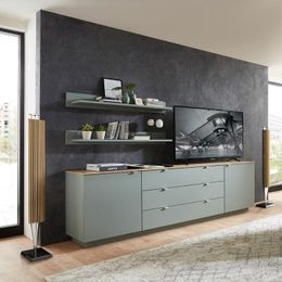 Lomadox Tv Sideboard Set mit Wandregalen Fernsehschrank grün mit Eiche, Breite 240 cm CUST-36 - grün