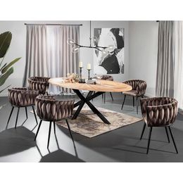 Lomadox Sitzgruppe Esszimmer Massivholz Esstisch mit 6 Stühlen TARRAS-123 Tisch und Stühle mit Metallgestell - braun