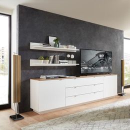 Lomadox Tv Sideboard Set mit Wandregalen Fernsehschrank weiß mit Eiche, Breite 240 cm CUST-36 - weiß