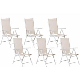 Beliani Gartenstuhl 6er Set Beige und Weiß Aluminium mit Stoffbespannung Verstellbar Klappbar Modern Terrasse Outdoor Balkon Ausstattung Sitzmöbel - Weiß