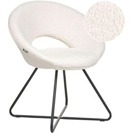 Beliani Sessel Cremeweiß Bouclé Rund mit Schwarzem Metallgestell Kufengestell Retro Glamourös Wohnzimmer Schlafzimmer Flur Möbel Ausstattung Sitzmöbel - Weiß