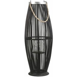 Beliani Dekorative Laterne Schwarz mit Kerzenhalter 72 cm Höhe aus Bambus/Glas für den Innen- und Aussenbereich Modern - Schwarz