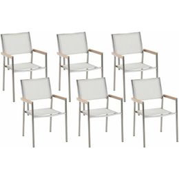 Beliani Gartenstühle 6er Set Weiß Polyester Edelstahl Modern Terrasse Outdoor - Silber