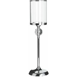 Beliani Kerzenständer Silbern aus Glas und Metall mit hohe/ 58 cm Glasschale elegantes und modernes Design - Silber