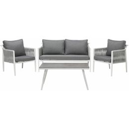 Beliani Gartenset Weiß Grau Textil Aluminium 4-Sitzer Seil Look Scandi Stil Minimalistisch Terrasse Outdoor - Grau