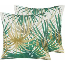 Beliani - Gartenkissen 2er Set bunt 45 x 45 cm aus Polyester mit Palmenmuster Quadratisch Garten/ Balkon /Terrasse modernes Design - Weiß