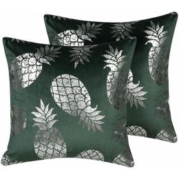 Beliani - Dekokissen 2er Set Grün/Silber Polsterbezug aus Samtstoff Ananas-Motiv 45 x 45 cm Wohnzimmer Salon Schlafzimmer