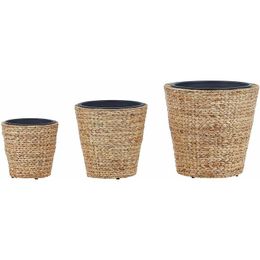 Beliani Blumentöpfe 3er Set Natur aus Wasserhyazinthe Rund im Boho Stil Modern Blumenkörbe Indoor und Outdoor - Schwarz