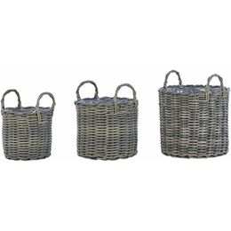 Beliani Blumenkörbe 3er Set Taupe aus pe Rattan Geflecht Rund Indoor und Outdoor geeignet Moderne Blumentöpfe - Braun