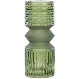 Beliani Blumenvase Olivgrün Glas 26 cm Hohe Form mit Breiter Öffnung Rillen-Struktur Modern Tischdeko Wohnaccessoires Deko Glasvase Wohnzimmer Flur - Grün