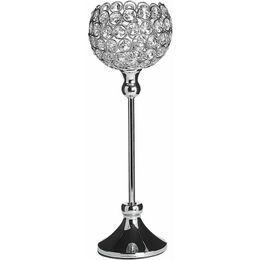Beliani - Kerzenständer Silber Glas und Metall Glasschale mit dekorativen Kristallen Glamour Kerze Kerzen Deko Dekoration Elegant - Silber