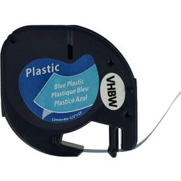 vhbw - Schriftband-Kassette Plastik kompatibel mit Dymo LetraTag xm, QX50, Plus LT-100H, xr Etiketten-Drucker 12mm Schwarz auf Blau, Kunststoff