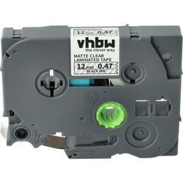 vhbw 1x Schriftband-Kassette kompatibel mit Brother PT 1280SR, 1280VP, 1280VPS, 1280TG, 128AF Etiketten-Drucker 12mm Schwarz auf Matt-Transparent