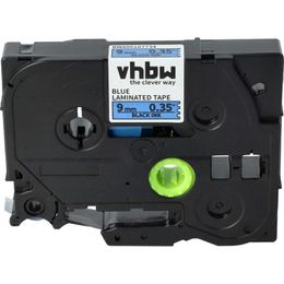 vhbw - Schriftband-Kassette kompatibel mit Brother pt 1280, 1250, 1250J, 1250S, 1260VP, 1290DT, 1280DT, 1290 Etiketten-Drucker 9mm Schwarz auf Blau