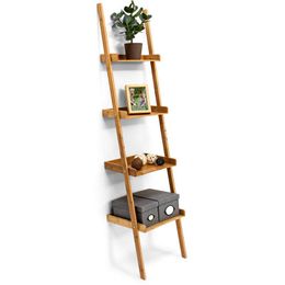 Relaxdays Leiterregal Bambus HxBxT 176 x 44 x 37 cm 4-stufiges Standregal mit Ablagen als dekoratives Regal für das Arbeitszimmer und Wohnzimmer als