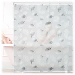 Duschrollo, 140 x 240 cm, Blatt Muster, Seilzug, flexible Montage, Duschvorhang für Badewanne, schwarz-weiß - Relaxdays
