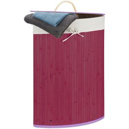 Eckwäschekorb Bambus, faltbare Wäschebox 60 l, platzsparend, Wäschesack Baumwolle, 65 x 49,5 x 37 cm, violett - Relaxdays