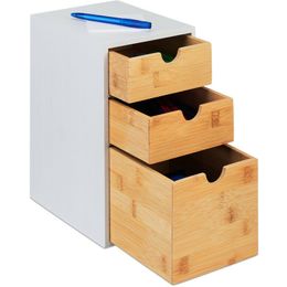 Relaxdays - Schubladenbox, Bambus & mdf, hbt: 28x17x21,5 cm, Mini-Kommode 3 Schubladen, Schreibtisch Organizer, natur/weiß