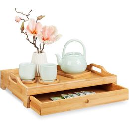 Bambus Serviertablett, entnehmbare Schublade, Frühstückstablett mit Griffen, h x b x t: 10 x 43 x 31 cm, natur - Relaxdays