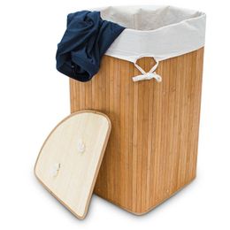 Eckwäschekorb Bambus, faltbare Wäschebox 60 l, platzsparend, Wäschesack Baumwolle, 65 x 49,5 x 37 cm, natur - Relaxdays