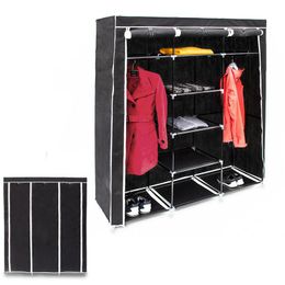 Relaxdays 2 x Faltschrank valentin xxl, Stoffschrank, 2 Kleiderstangen, 9 Ablagen, Kleiderschrank, hbt 173 x 148 x 42,5cm, schwarz