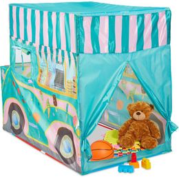 Ice Cream Truck, Spielzelt mit Automotiv, drinnen und draußen, HxBxT: 100x70x120 cm, Kinderspielzelt, bunt - Relaxdays