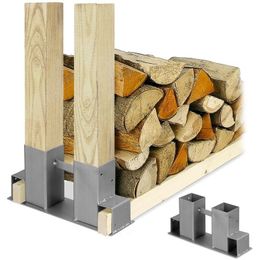 Holzstapelhilfe 2er Set, für Feuerholz, Kaminholzregal selber bauen, Brennholzstapelhalter, Metall, silber - Relaxdays