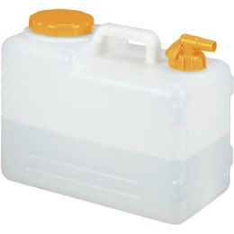 Wasserkanister mit Hahn, 15 Liter, Kunststoff bpa-frei, Weithals Deckel, Griff, Camping Kanister, weiß/orange - Relaxdays