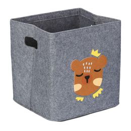 Aufbewahrungsbox Bär, Stoffbox für Kinder, aus Filz, faltbar, Spielzeugbox, HxBxT: 33 x 33 x 33 cm, grau - Relaxdays