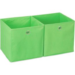 Aufbewahrungsbox Stoff 2er Set, quadratisch, Aufbewahrung für Regal, Stoffbox in Würfelform 30x30x30 cm, grün - Relaxdays