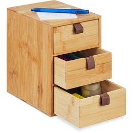 Relaxdays - Schreibtisch Organizer, 3 Schubladen, Bambus, HxBxT: 21 x 15 x 20 cm, Schubladenbox Home Office & Büro, natur