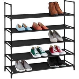 Xl Schuhregal Stecksystem, 5 Ebenen, für 20 Paar Schuhe, Stoff Schuhständer, hbt: 90,5 x 87,5 x 30 cm, schwarz - Relaxdays