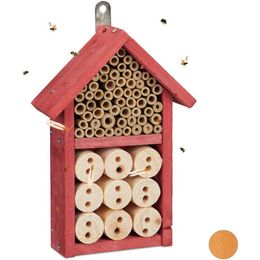 Insektenhotel Bausatz, Insektenhaus für Käfer, Bienen & Florfliegen, zum Selberbauen, hbt 26 x 16 x 6 cm, rot - Relaxdays