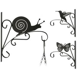 Blumenhaken mit Tier-Motiv, Blumenampelhalter für Wand, Metall Garten-Deko, hbt: 30 x 27,5 x 2cm, schwarz - Relaxdays