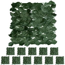 Relaxdays - Sichtschutz Efeu, 12er Set, je Heckenmatte 50x50 cm, künstliche Hecke Garten & Balkon, Blätterzaun, dunkelgrün