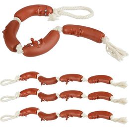 Hundespielzeug Wurstkette, 4er Set, Kauspielzeug Welpen & kleine Hunde, l: 65 cm, ohne Quietscher, braun/creme - Relaxdays